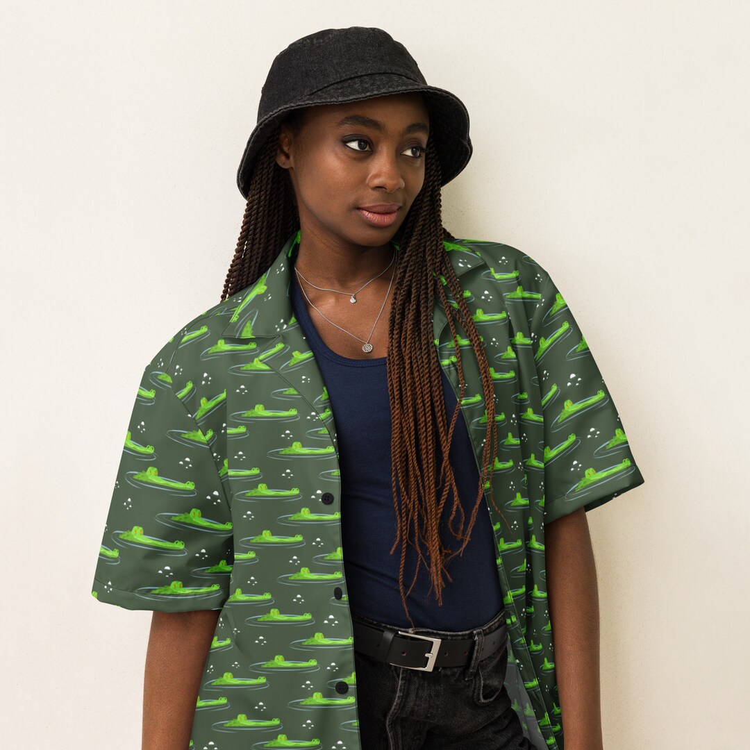 Alligator Crocodile Printed Unisex Button Down Shirt, All Over Print ...