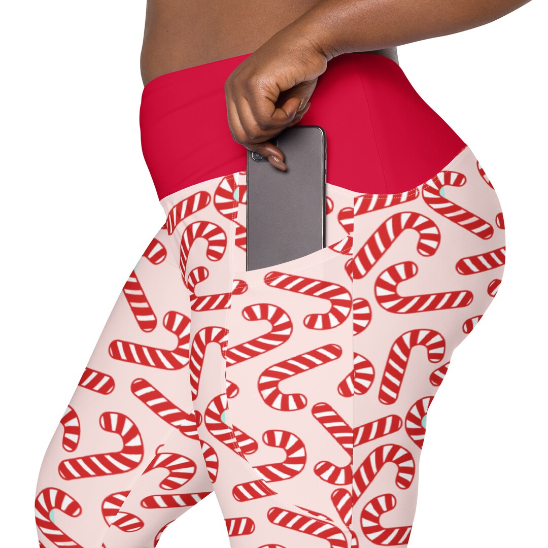 Candy Canes Leggings, Christmas Holiday Leggings Women, Plus Size ...