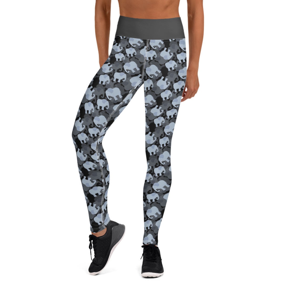 Elephant Stampede Pattern Leggings, High Waist Yoga Leggings, Soft ...
