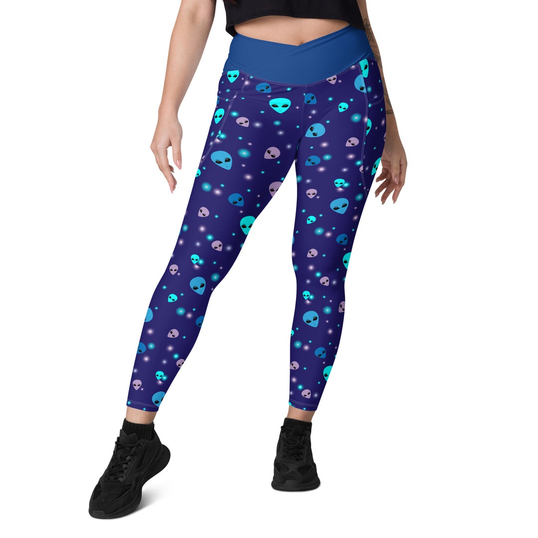 Alien Print Leggings for Women, High-waisted Crossover Leggings With ...