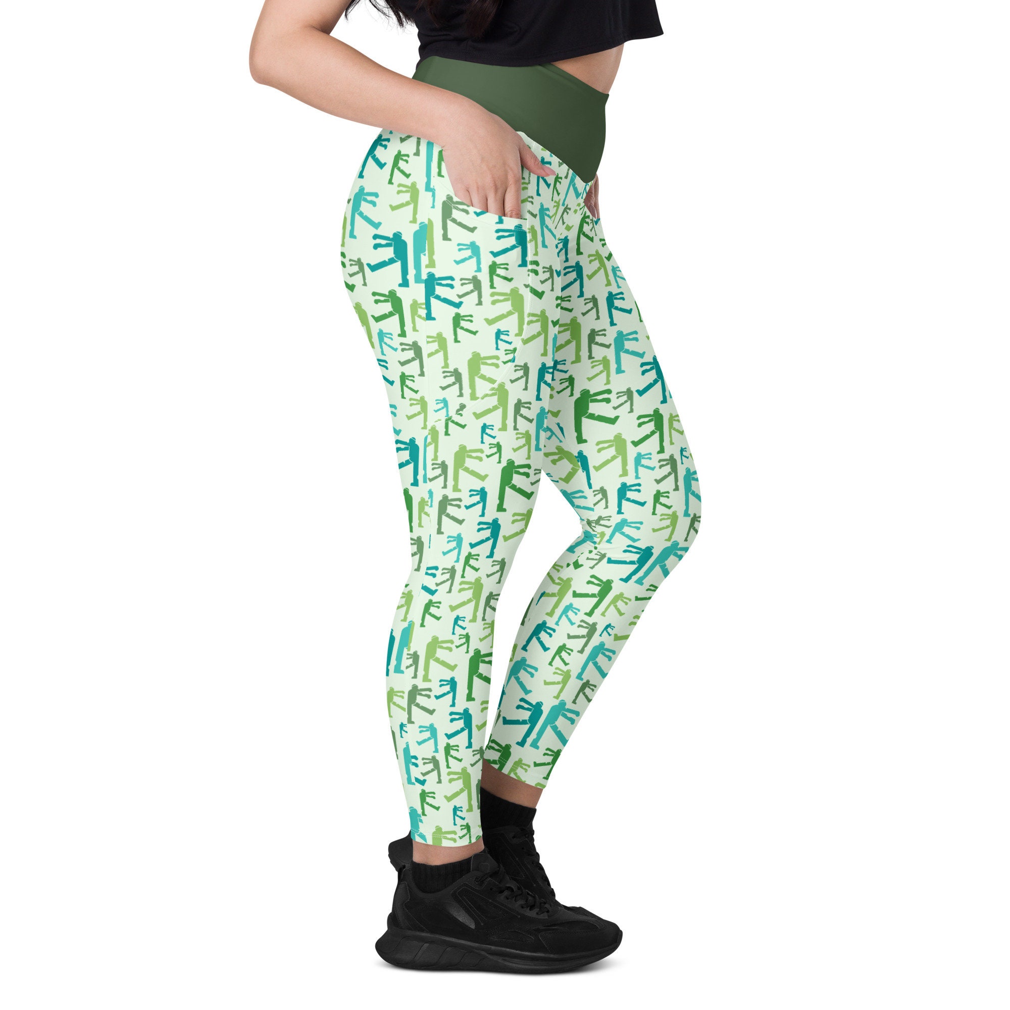 Zombies Print Halloween Leggings, Plus Size Yoga Pants, Creepy Zombies ...