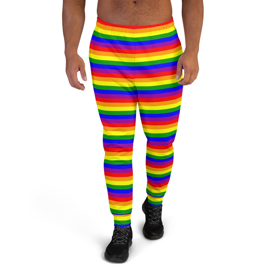 Rainbow Flag Striped Jogger Sweatpants Men, Gay Lesbian Flag Mens Yoga ...