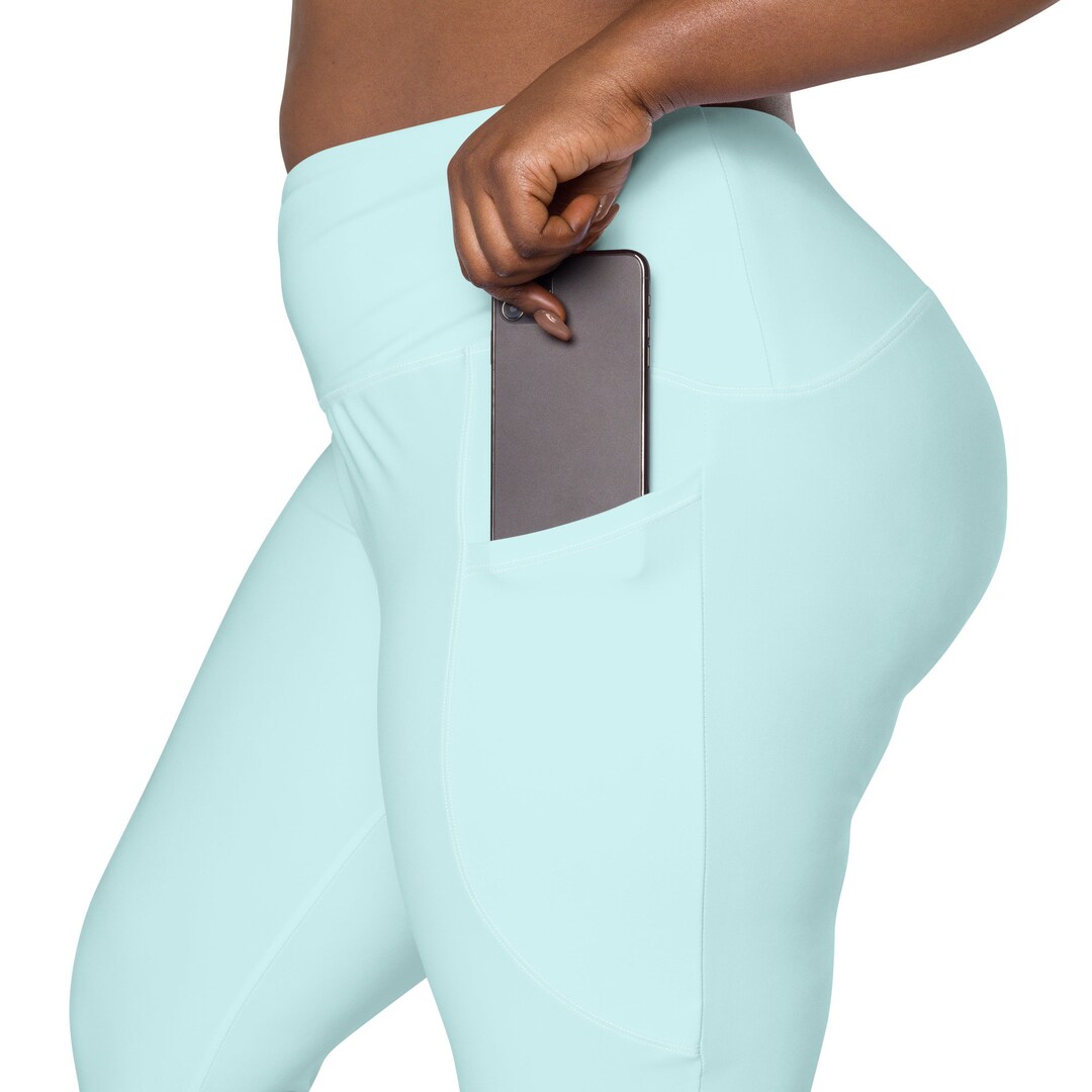 Solid Light Cyan Blue Leggings for Women, Stylish Workout Leggings ...