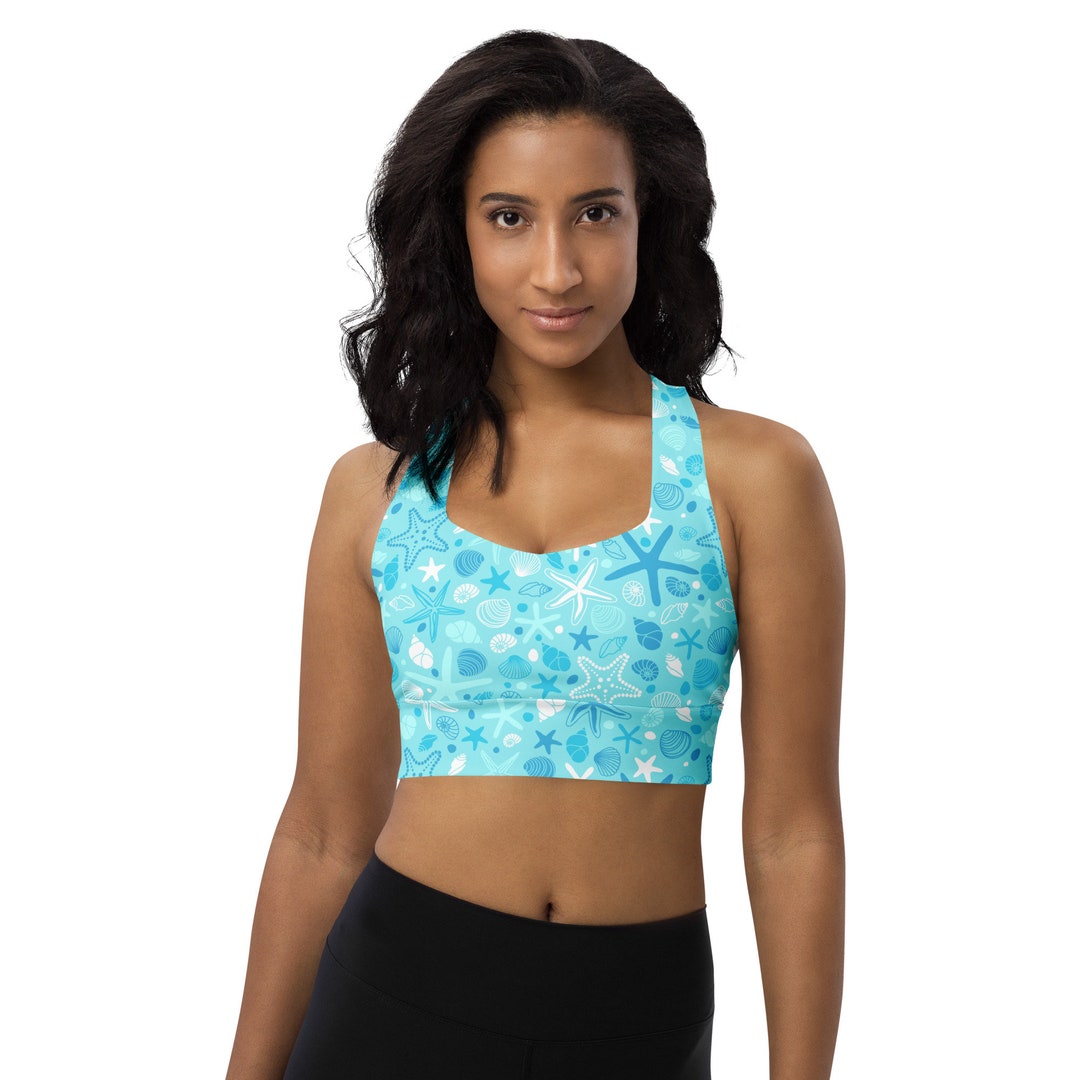 Starfish Pattern Sports Bra, Ocean Nautical Sports Bra, Yoga Fitness ...