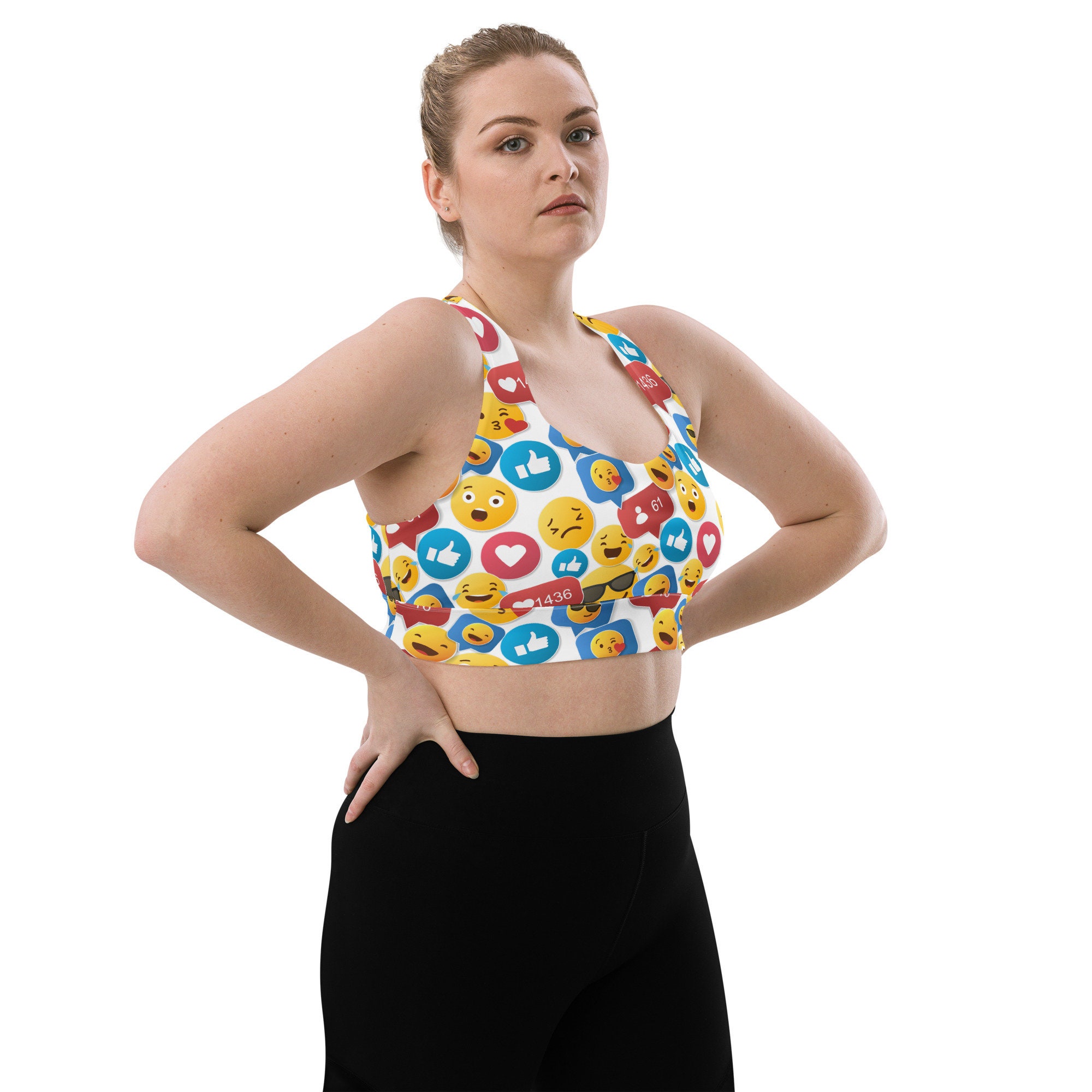 Emojis Smiley Face Sports Bra, Athletic Fitness Bra, Comfortable Active ...