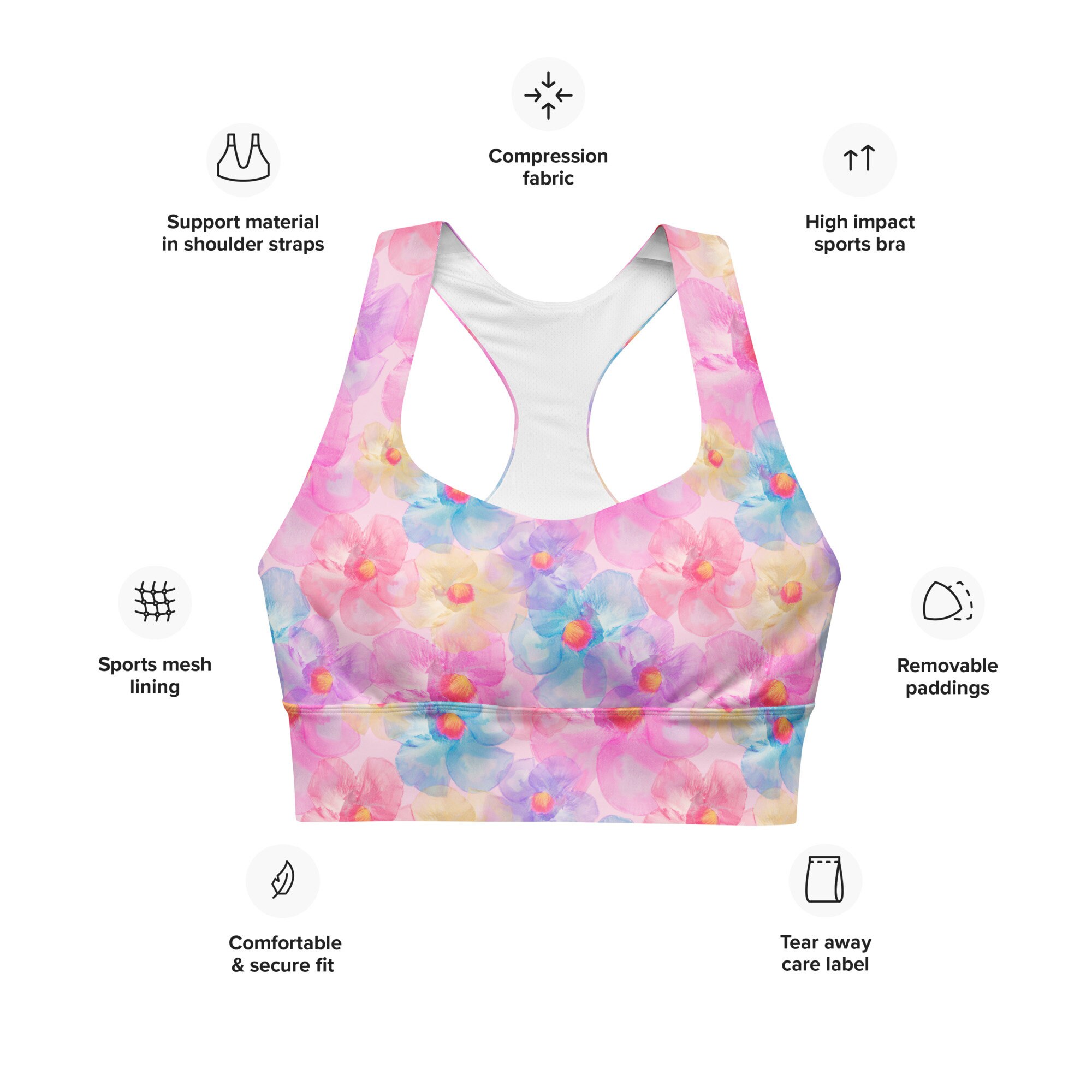 Vibrant Spring Flowers Sports Bra, Floral Print Sports Bra, Sexy Sports ...