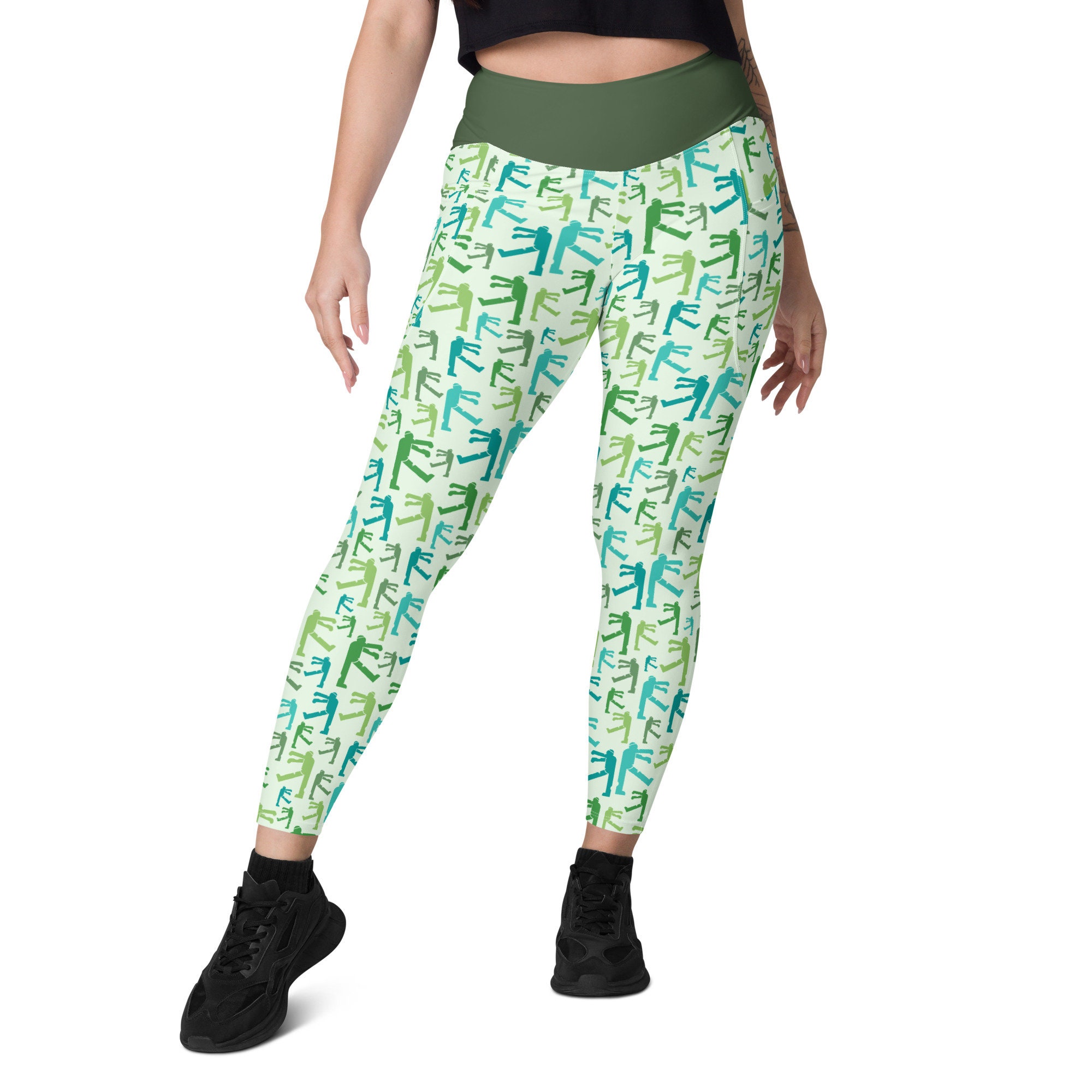 Zombies Print Halloween Leggings, Plus Size Yoga Pants, Creepy Zombies ...