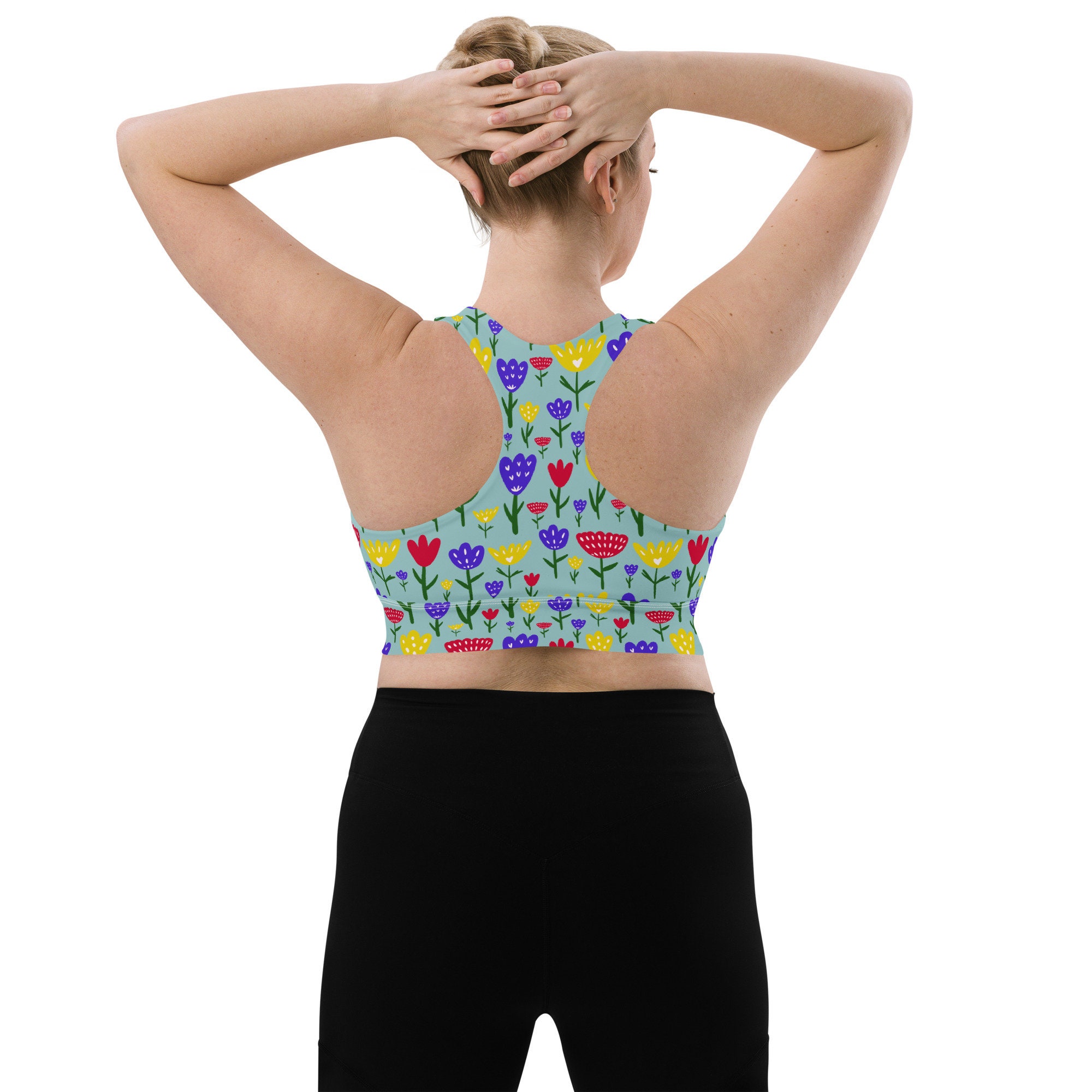 Spring Flowers Sports Bra, Tulips Print Sports Bra, Floral Pattern Bra ...
