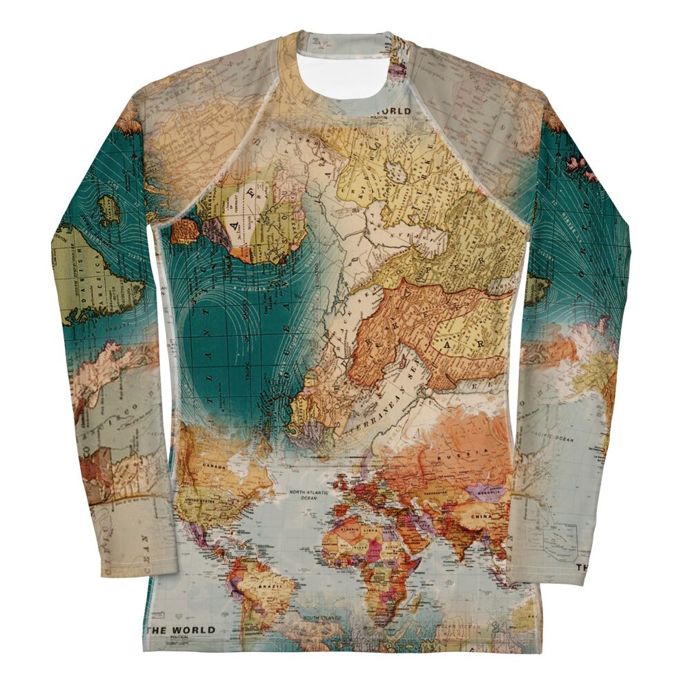 World Map Rash Guard Wanderlust Rash Guard Long Sleeve Yoga - Etsy