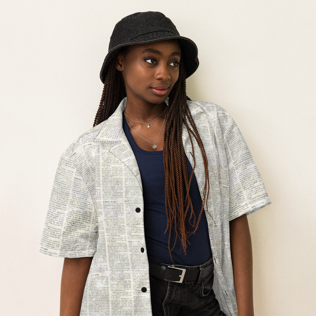 Newspaper Magazine Unisex Button Down Shirt, All Over Print Casual ...
