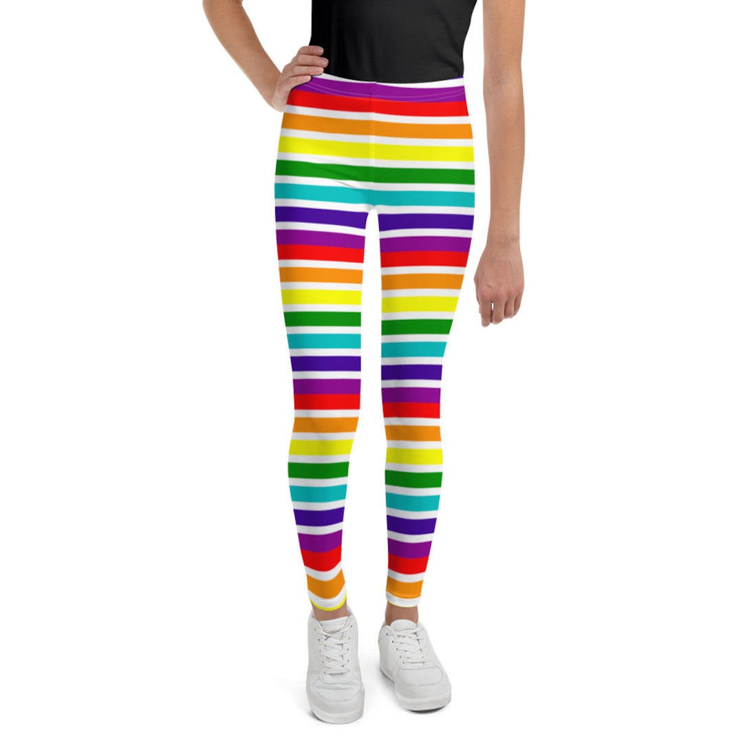 Rainbow Striped Leggings, Kids Youth Leggings, Soft Printed Leggings ...