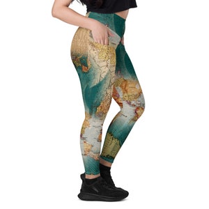 World Map Plus Size Leggings for Women, Geography Map Printed Leggings ...