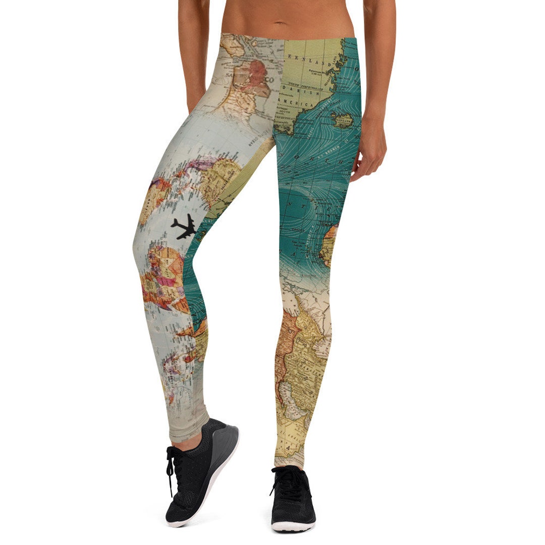 World Map Leggings, Womens Leggings, Map of the World, Map Printed ...