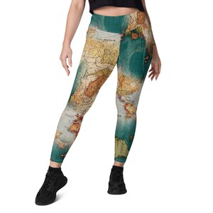 World Map Plus Size Leggings for Women, Geography Map Printed Leggings ...