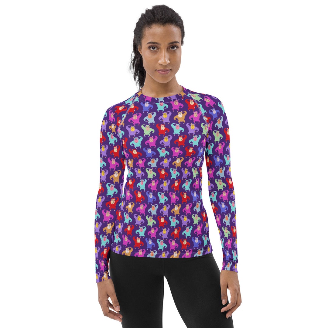 Dancing Gorillas Rash Guard, Ape Print Yoga Workout Fitness Rash Guard ...