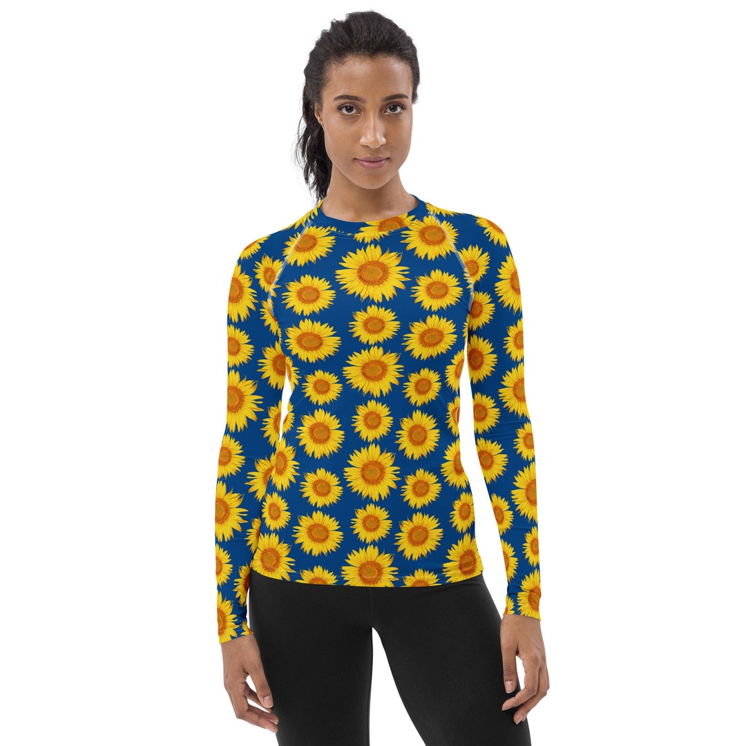 Sunflower Printed Rash Guard, Floral Rash Guard, Long Sleeve Yoga ...