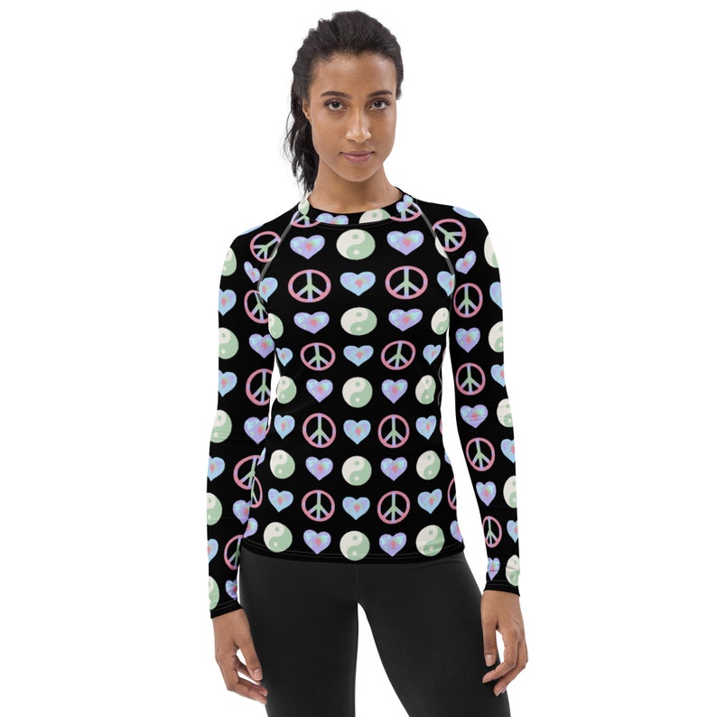 World Peace Printed Rash Guard, World Map Rash Guard, Long Sleeve Yoga ...
