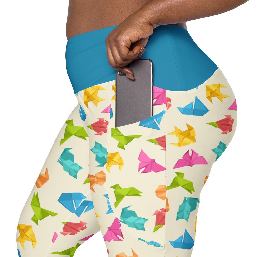 Japanese Origami Patterned Leggings for Women, Stylish Workout Leggings ...