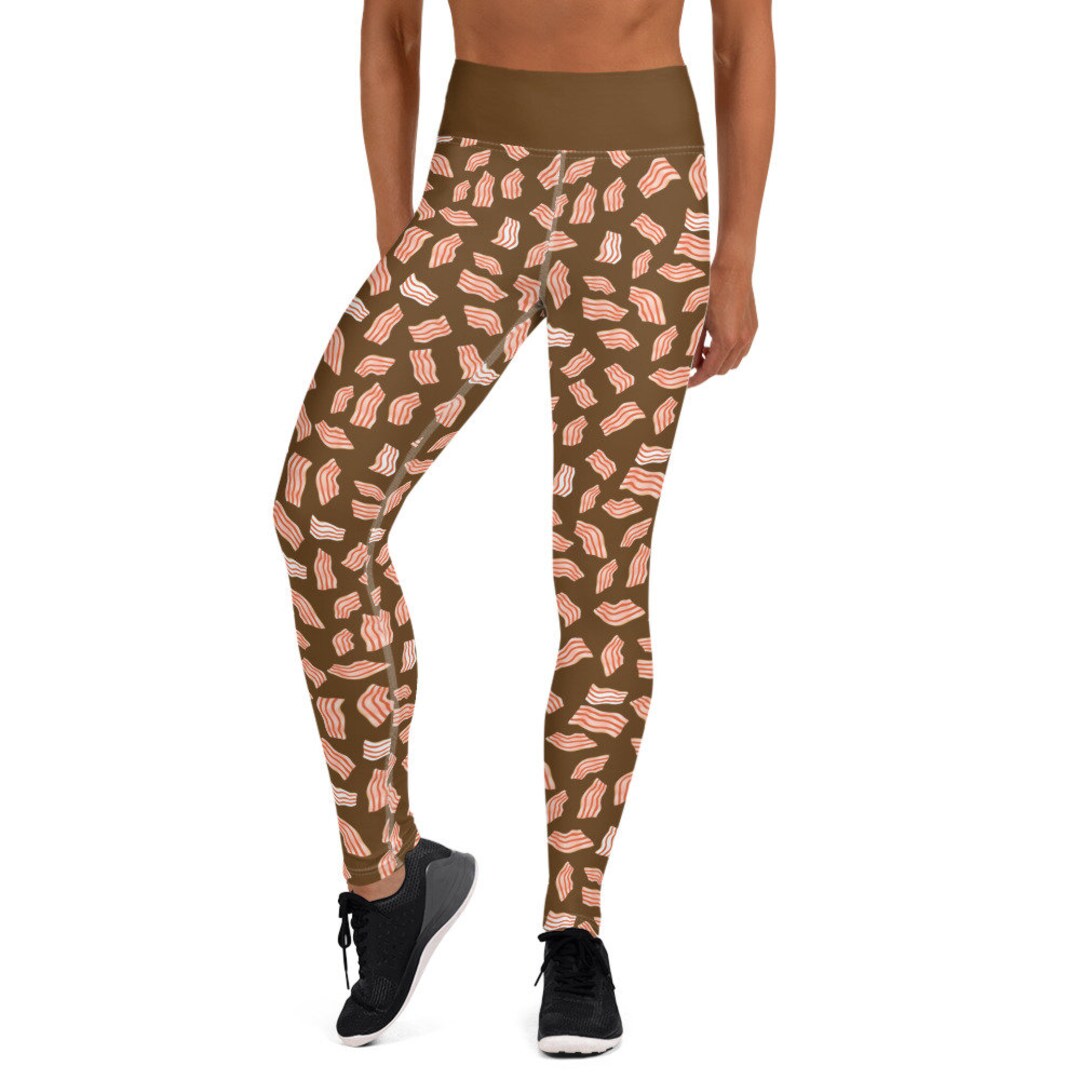 Bacon Patterned Foodie Leggings, High Waisted Yoga Leggings, Soft ...