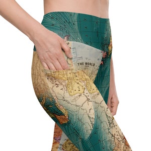 World Map Plus Size Leggings for Women, Geography Map Printed Leggings ...