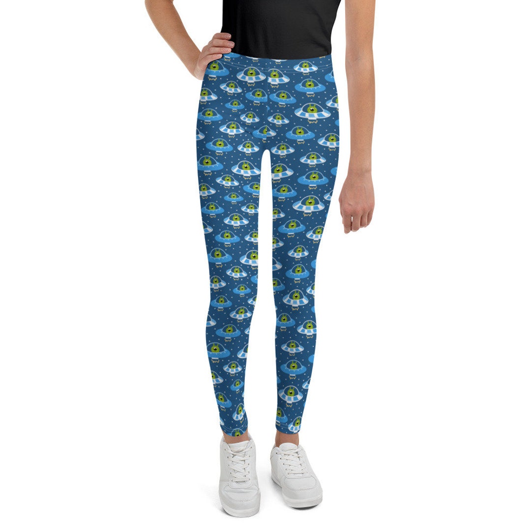 Aliens UFO Sci Fi Youth Leggings, Girls Workout Leggings, Martians ...