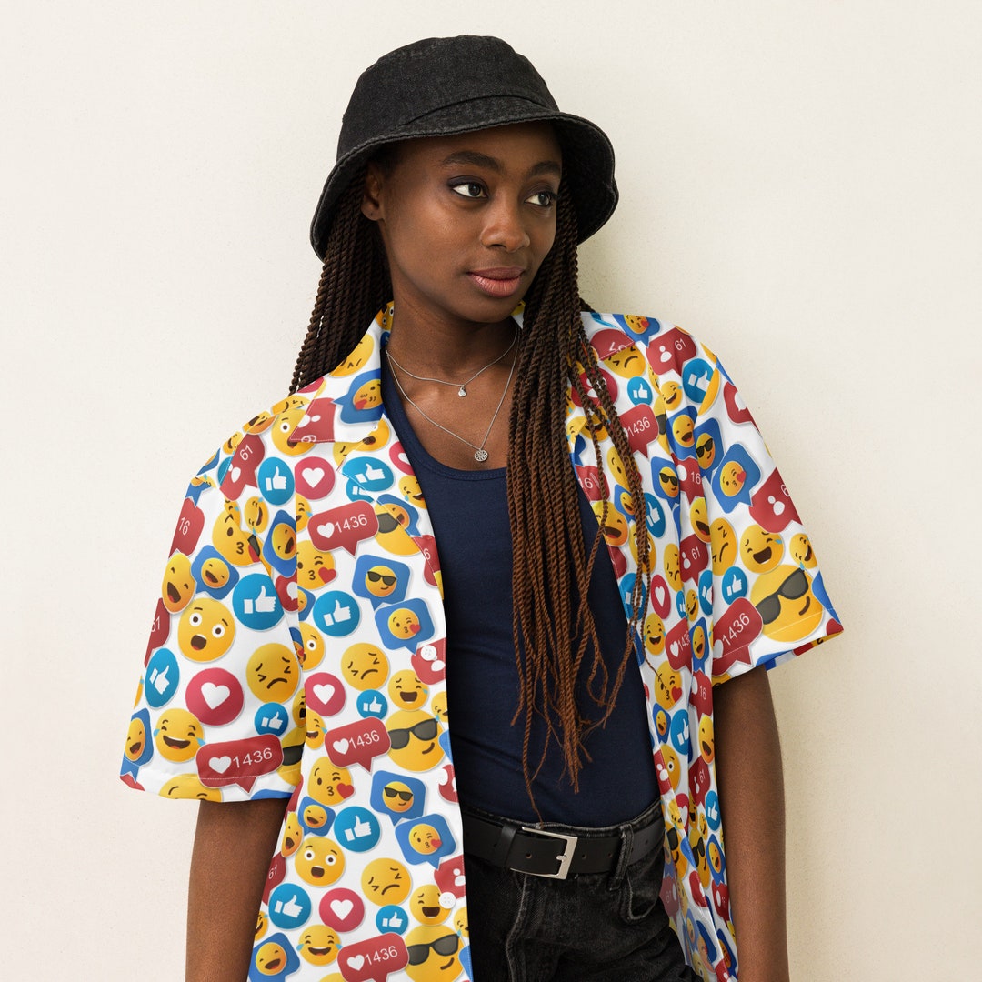 Emojis Emoticons Printed Unisex Button Down Shirt, All Over Print Funky ...