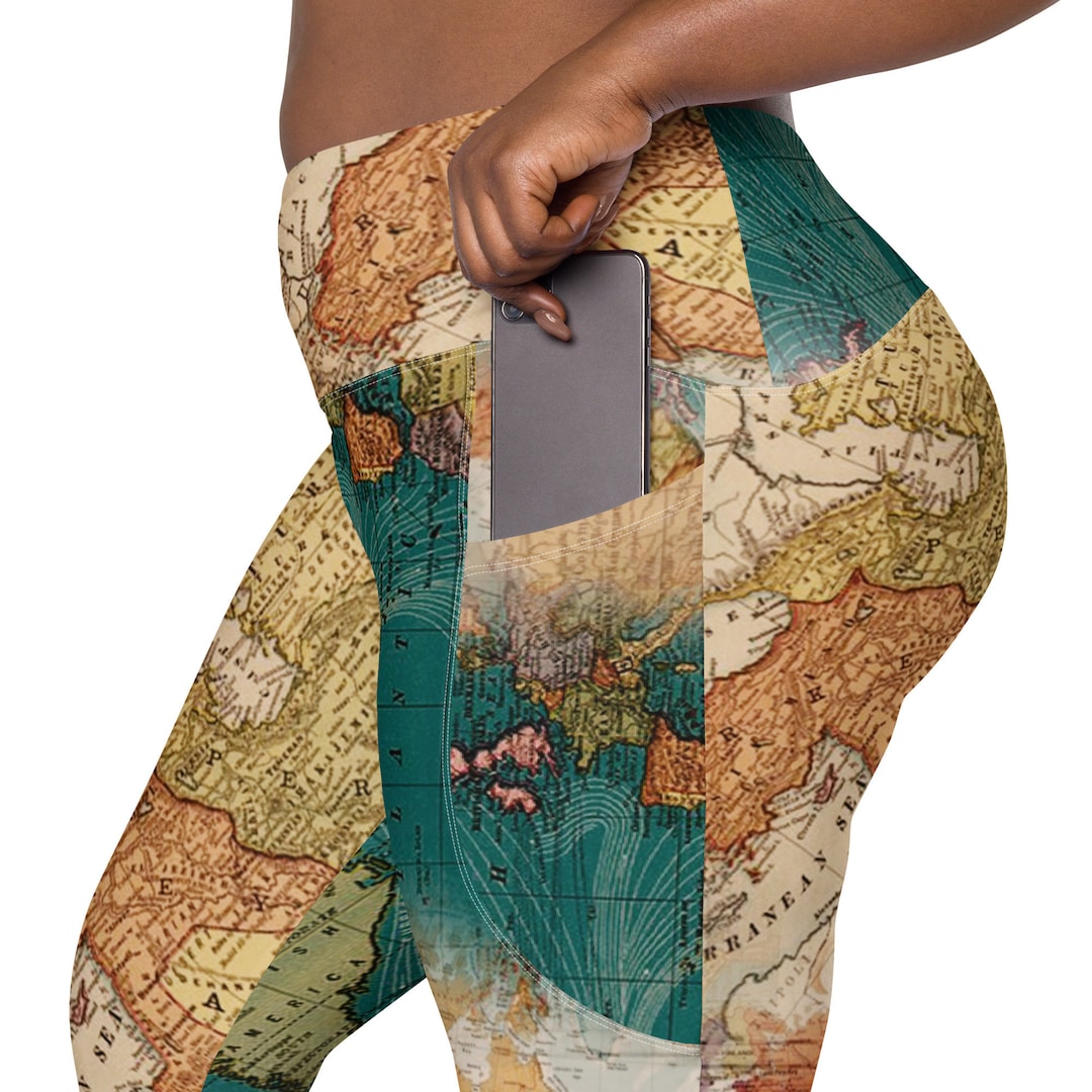 World Map Plus Size Leggings for Women, Geography Map Printed Leggings ...