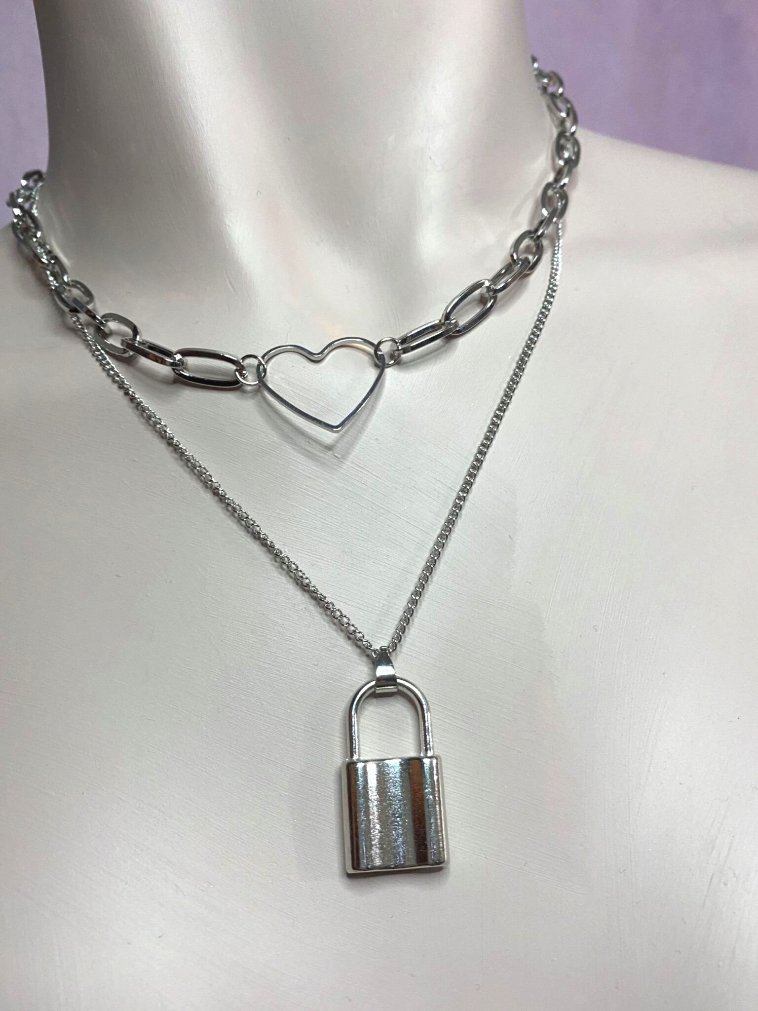 Heart Lock Chain Necklace - Etsy