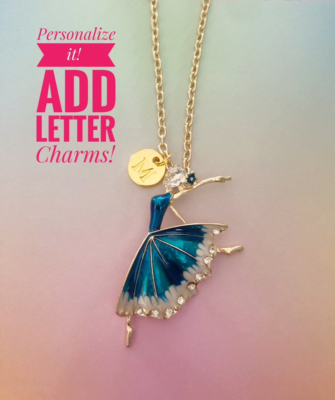 Teal Enamel Dancer Pendant Necklace: Personalized Dance Gift - Etsy