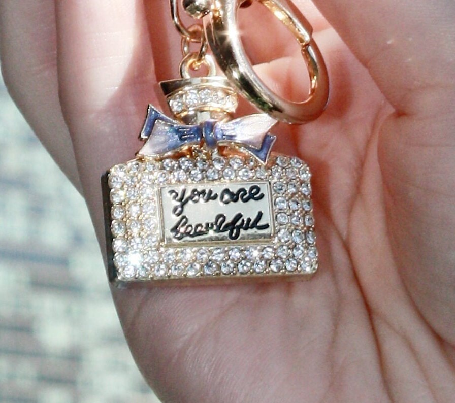 Gold Pave Perfume Bottle Keyring Gold Tone Keychain Key Fob | Etsy