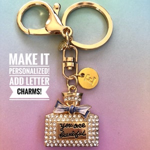 Gold Pave Perfume Bottle Keyring, Gold Tone Keychain, Key Fob, Gifts ...