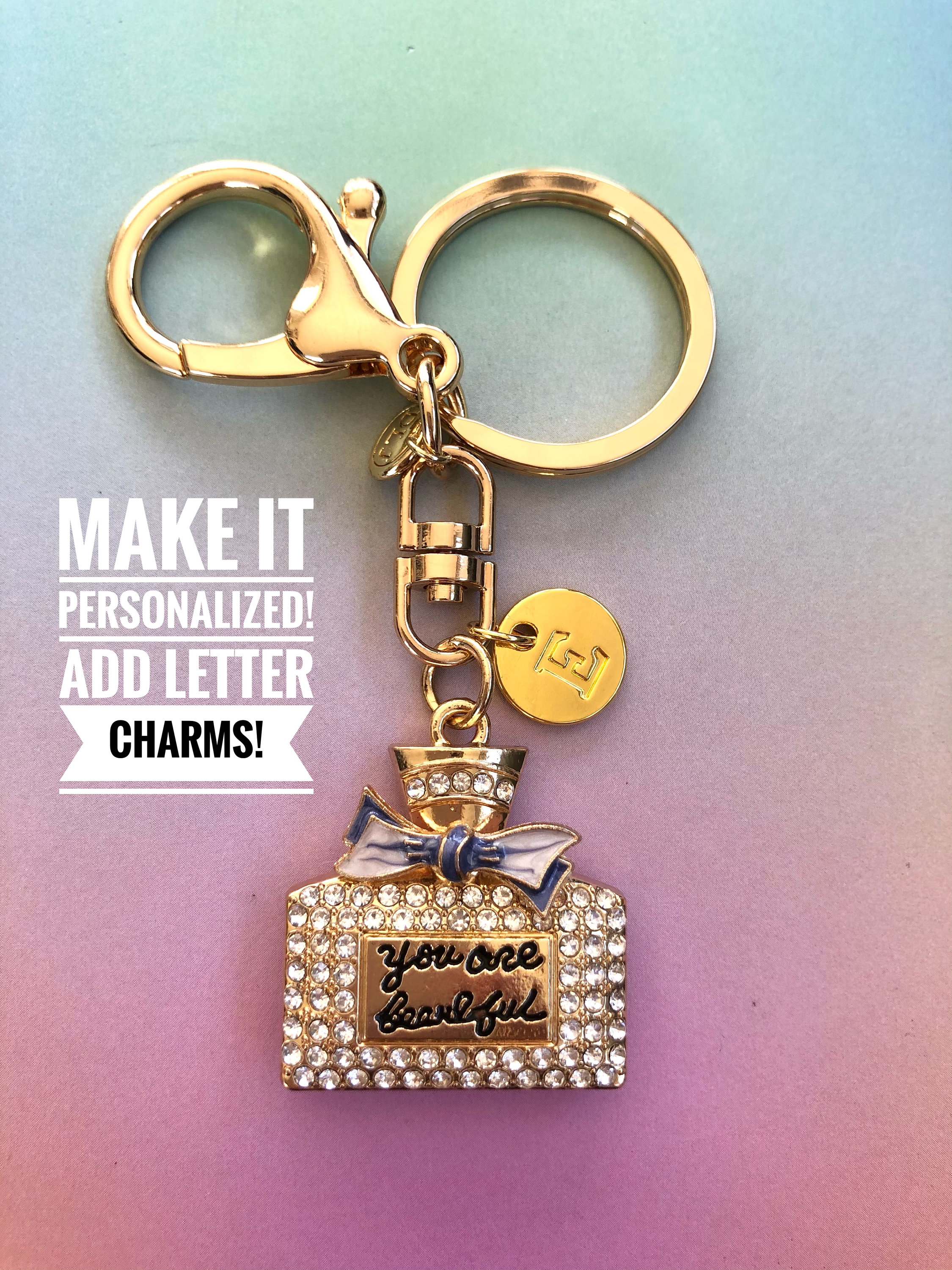 Gold Pave Perfume Bottle Keyring Gold Tone Keychain Key Fob | Etsy