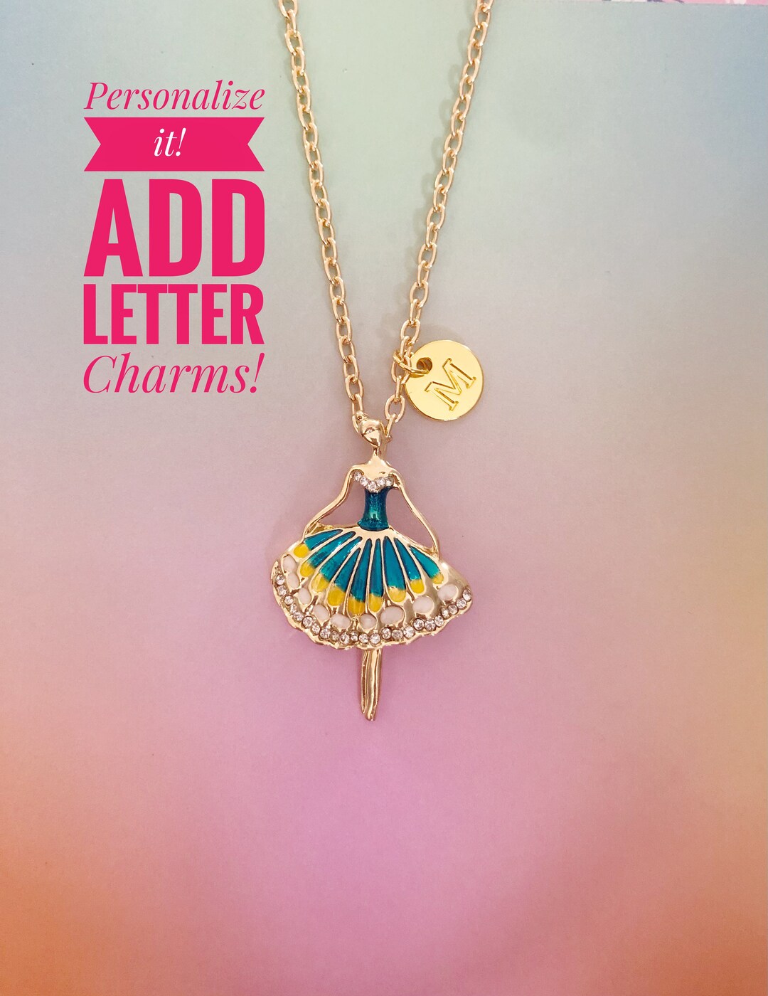 Turquoise Tutu Pendant Necklace, Personalized Necklace, Personalized Gift Women, Dance Teacher ...