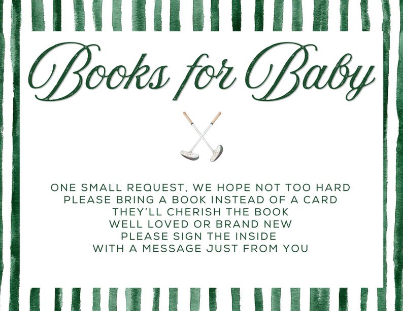 Baby Shower Invitation, Golf Themed, Books for Baby, Diaper Raffle ...