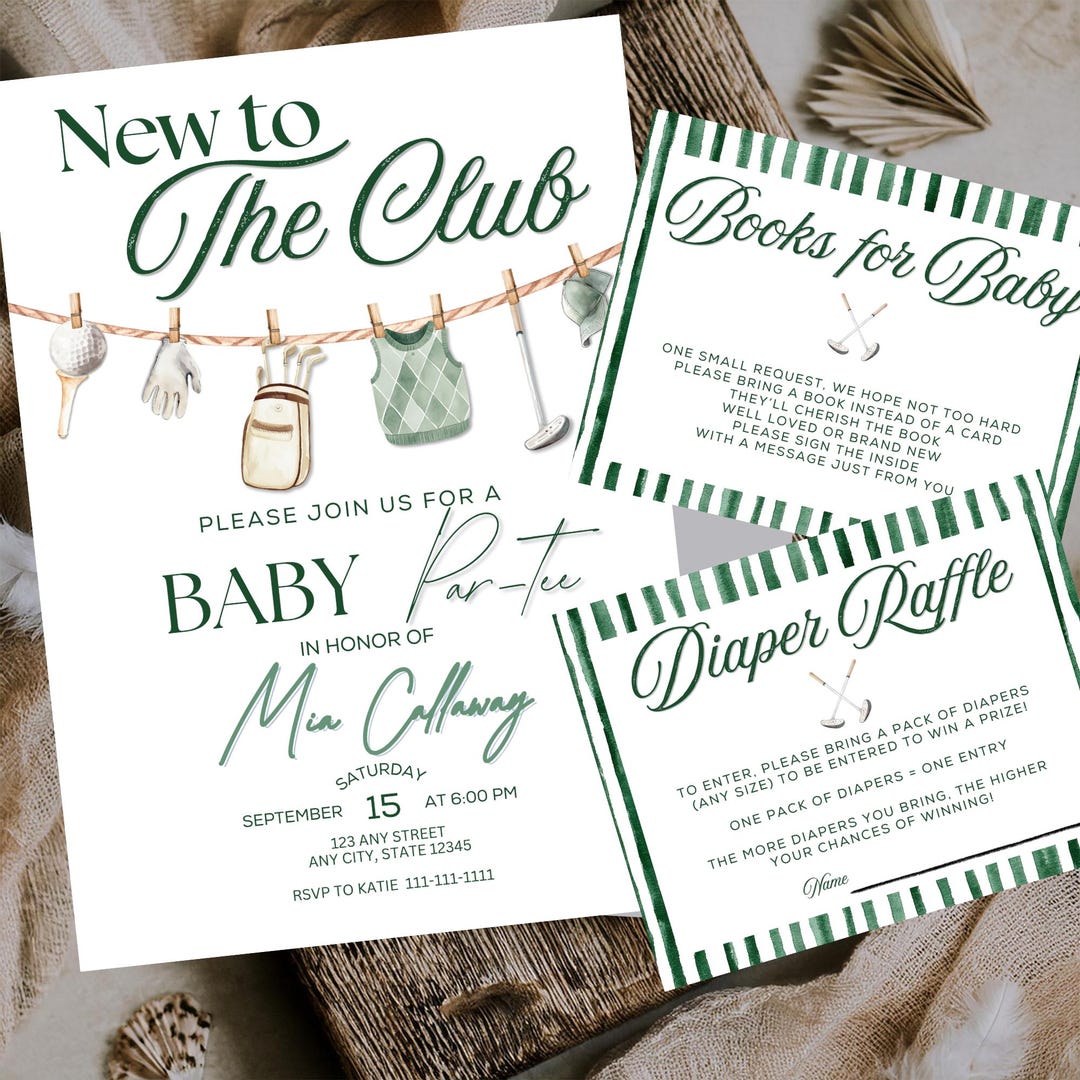 Baby Shower Invitation, Golf Themed, Books for Baby, Diaper Raffle ...