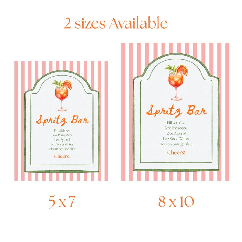 Editable Spritz Bar Sign Template, Watercolor Stripes, Event Decor ...