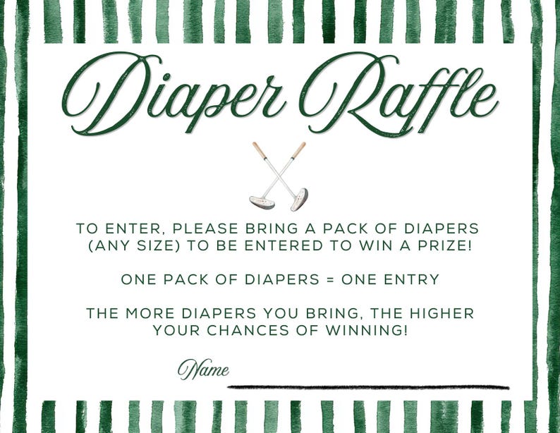 Baby Shower Invitation, Golf Themed, Books for Baby, Diaper Raffle ...