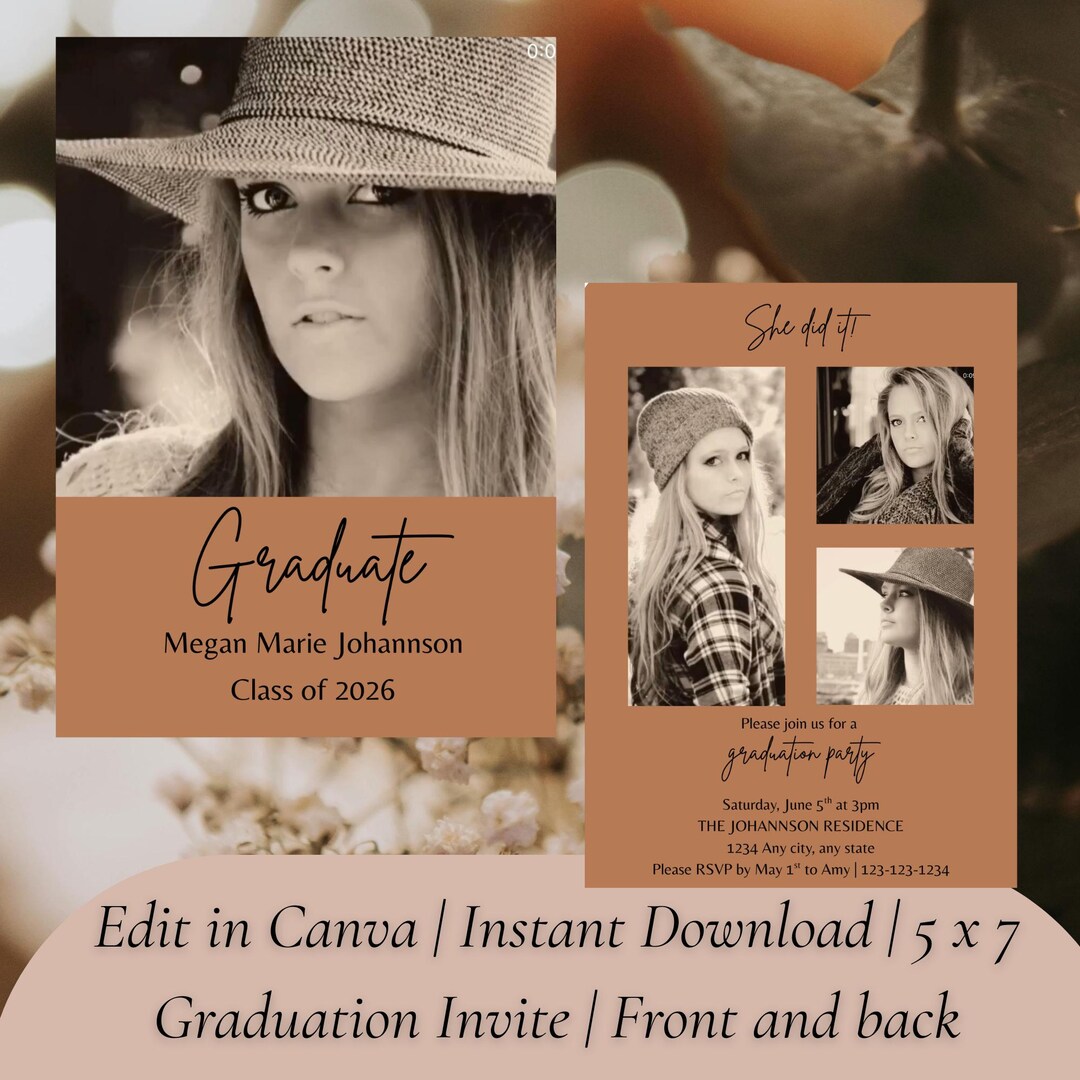 Boho Graduation Invitation Template, Editable Grad Announcement ...