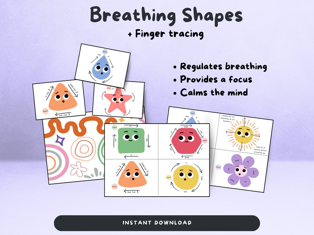 Breathing Exercise Shapes Printable Cards, Visual Self Regulation ...