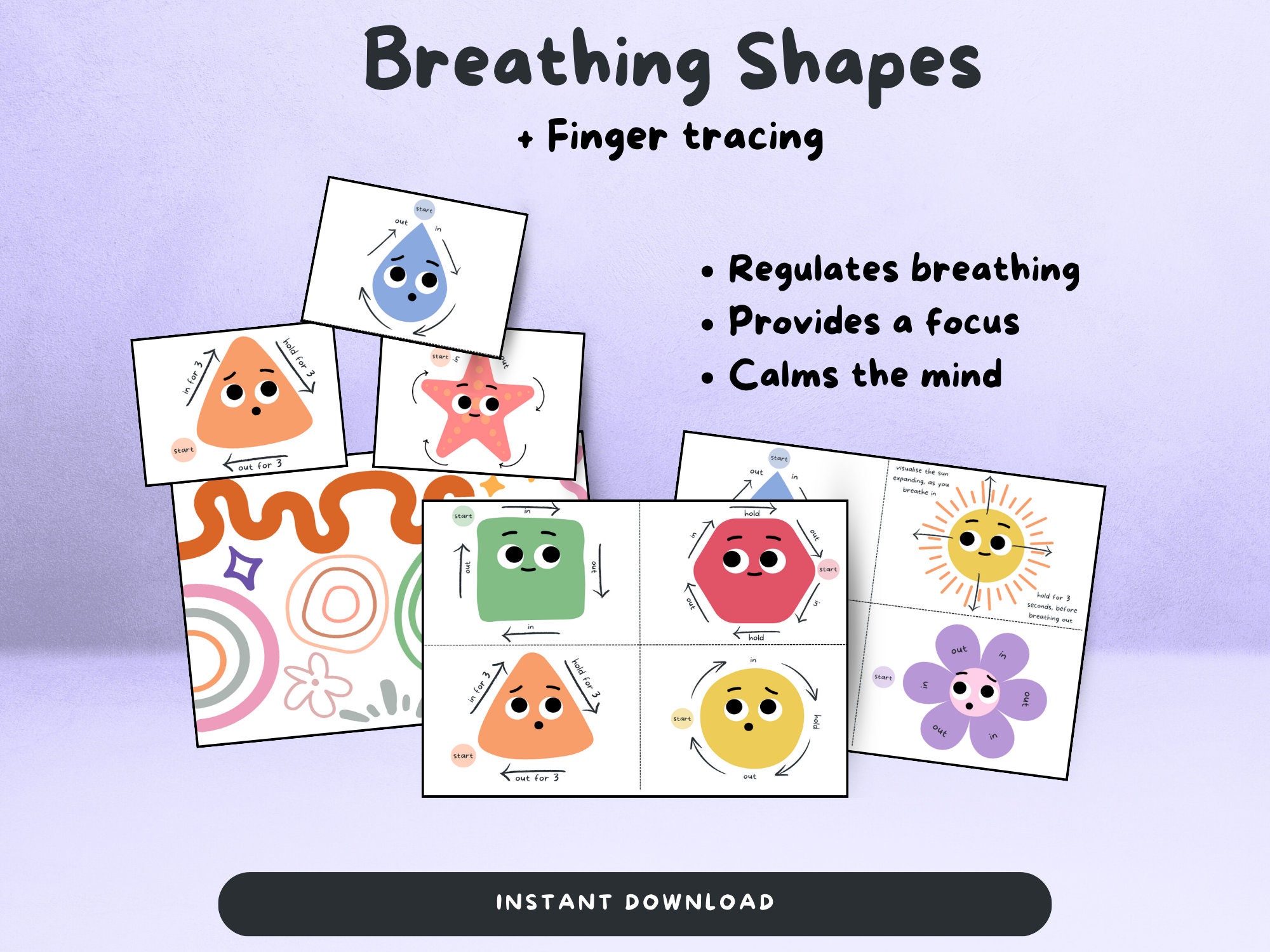 Breathing Exercise Shapes Printable Cards, Visual Self Regulation ...