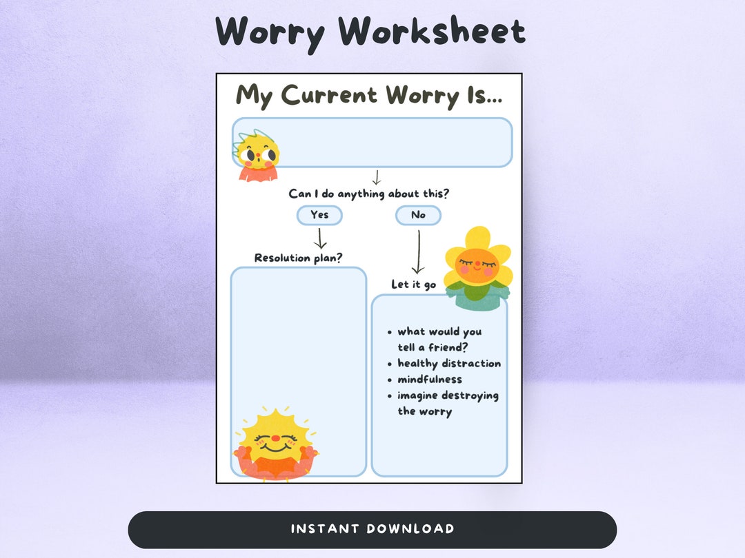 Worry Printable Worksheet, Anxiety Relief, Emotional Regulation ...