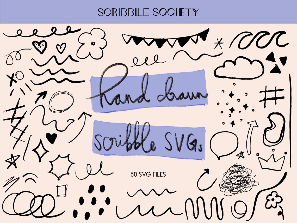 Hand Drawn Doodles and Scribbles SVG, Heart Doodle SVG, Arrow SVG Cut Files for Cricut, Doodle ...