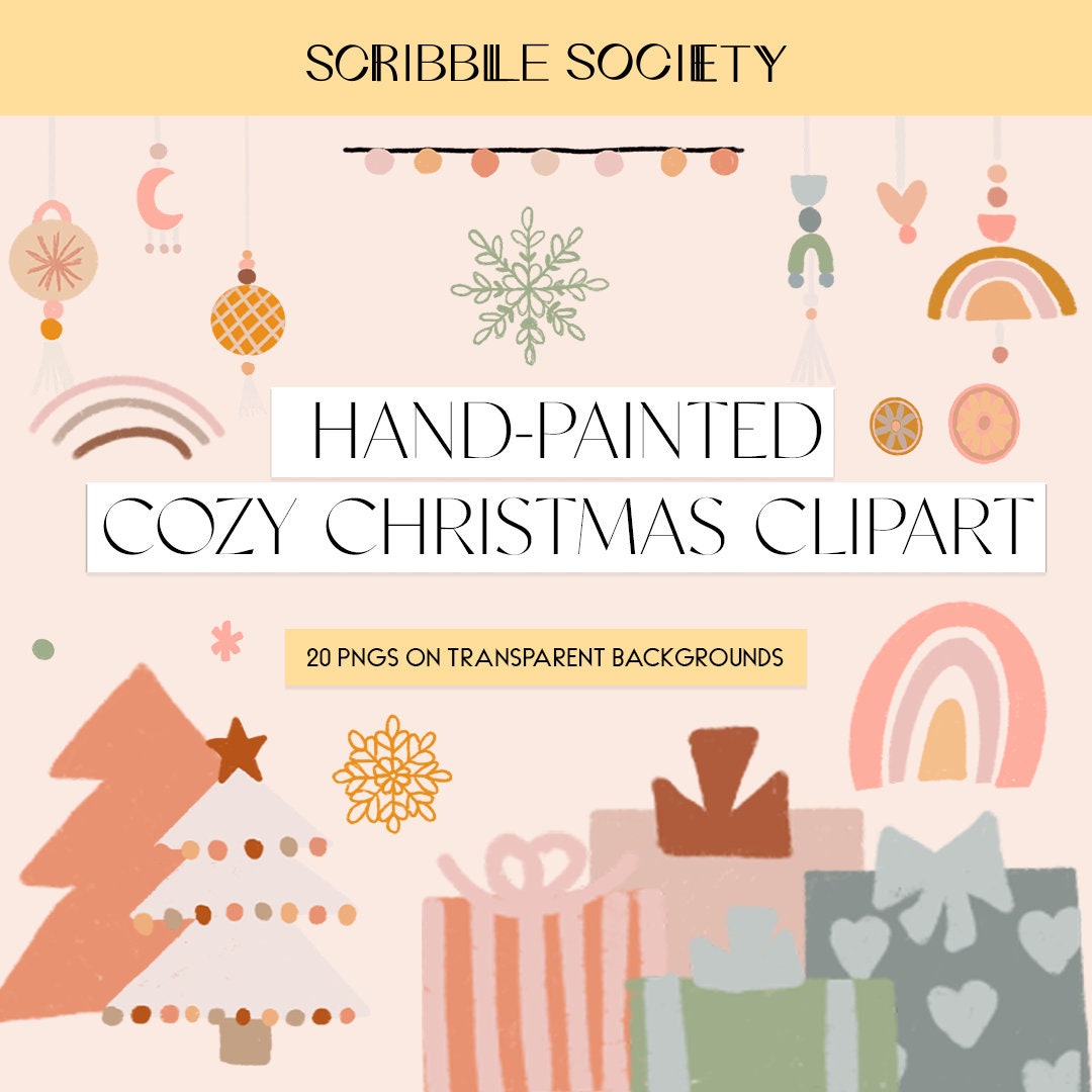 Hand Drawn Cozy Whimsical Christmas Holiday Clip Art Pack | Pastel ...
