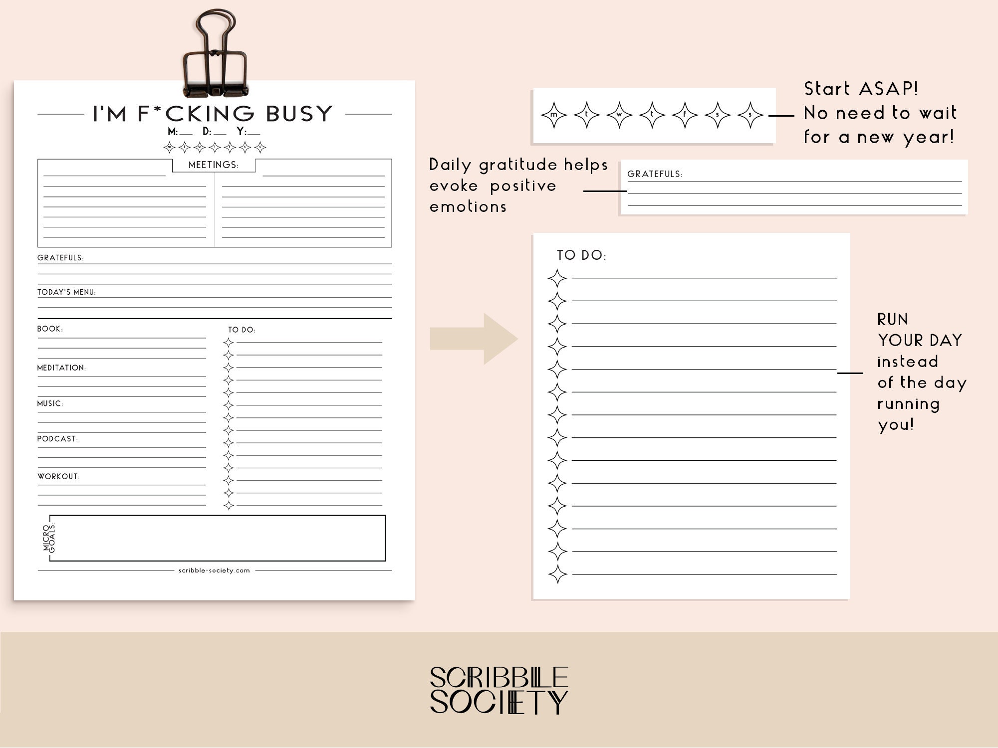 I'm Busy Printable Planner Page for Daily Gratitude, Workout, Meals ...