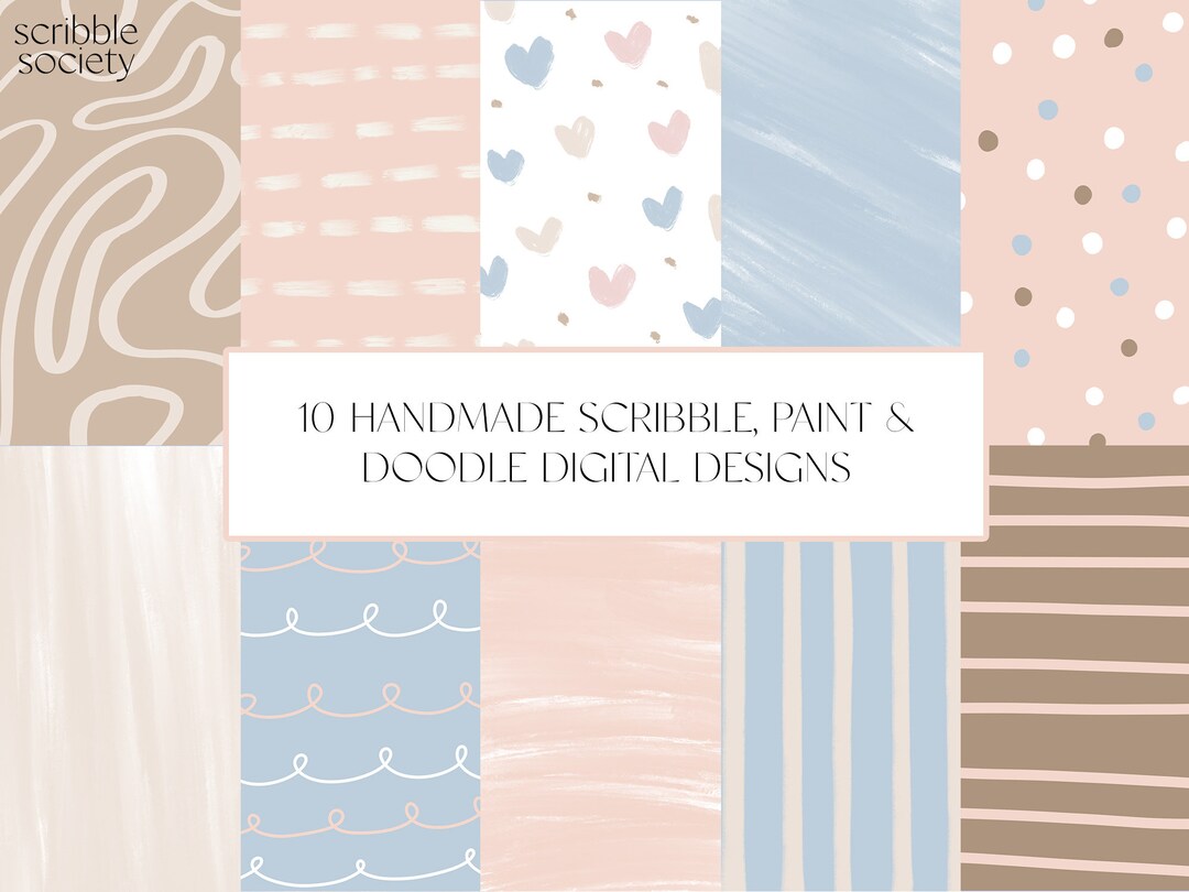 Doodle Digital Collage Paper, Pastel Digital Paper Pack, Hand Drawn ...