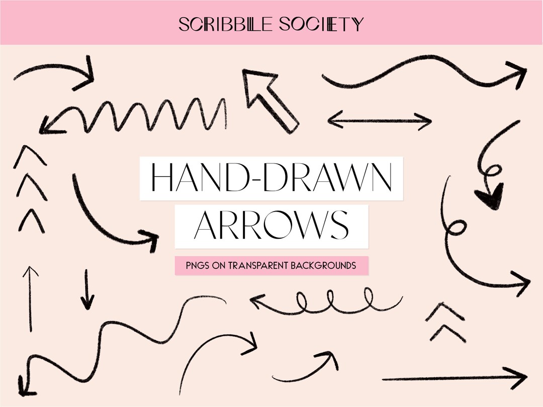 Digital Hand Drawn Black Arrow PNG and SVG - Etsy