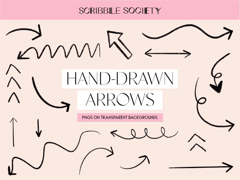 Digital Hand Drawn Black Arrow PNG and SVG - Etsy