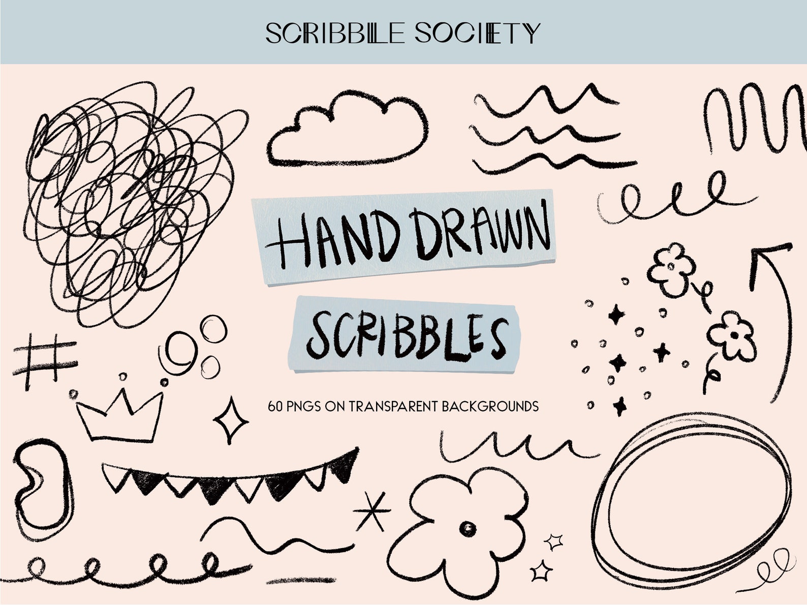 Digital Hand Drawn Scribbles Pngs for Photoshop, Canva, Note Taking ...