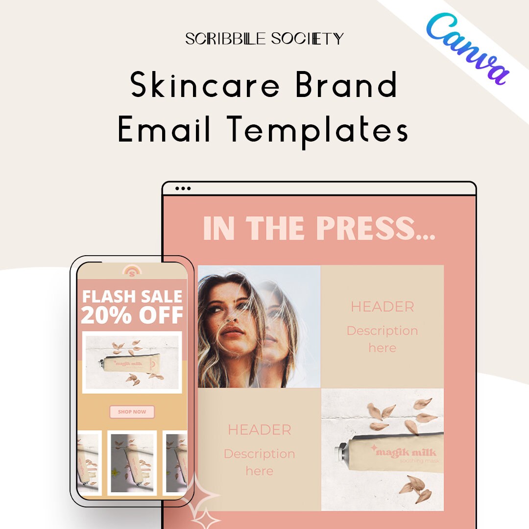 Skincare Beauty Brand Email Marketing Template Bundle for Canva, Email ...