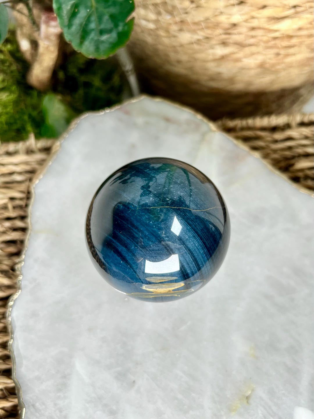 Grade AA Natural Blue Tiger Eye Sphere With Stand, Falcon’s Eye ...